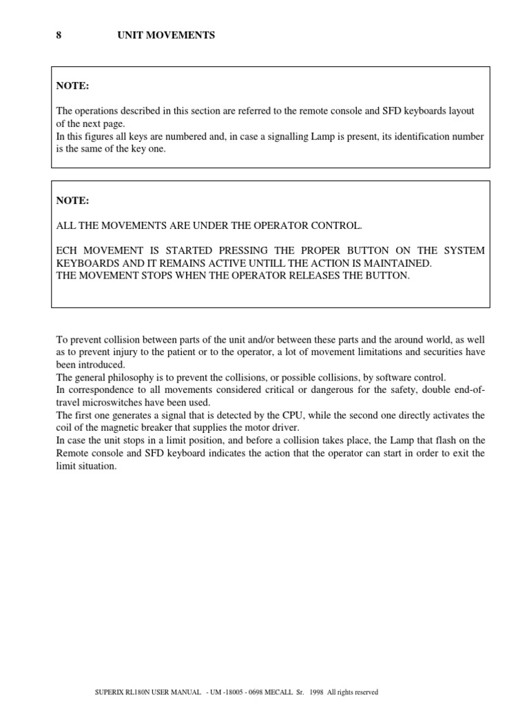 8 Unit Movements: SUPERIX RL180N USER MANUAL - UM - 18005 - 0698 MECALL ...