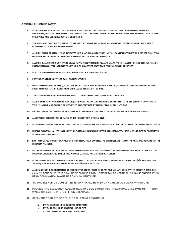 General Plumbing Notes for Construction Projects | PDF | Plumbing ...