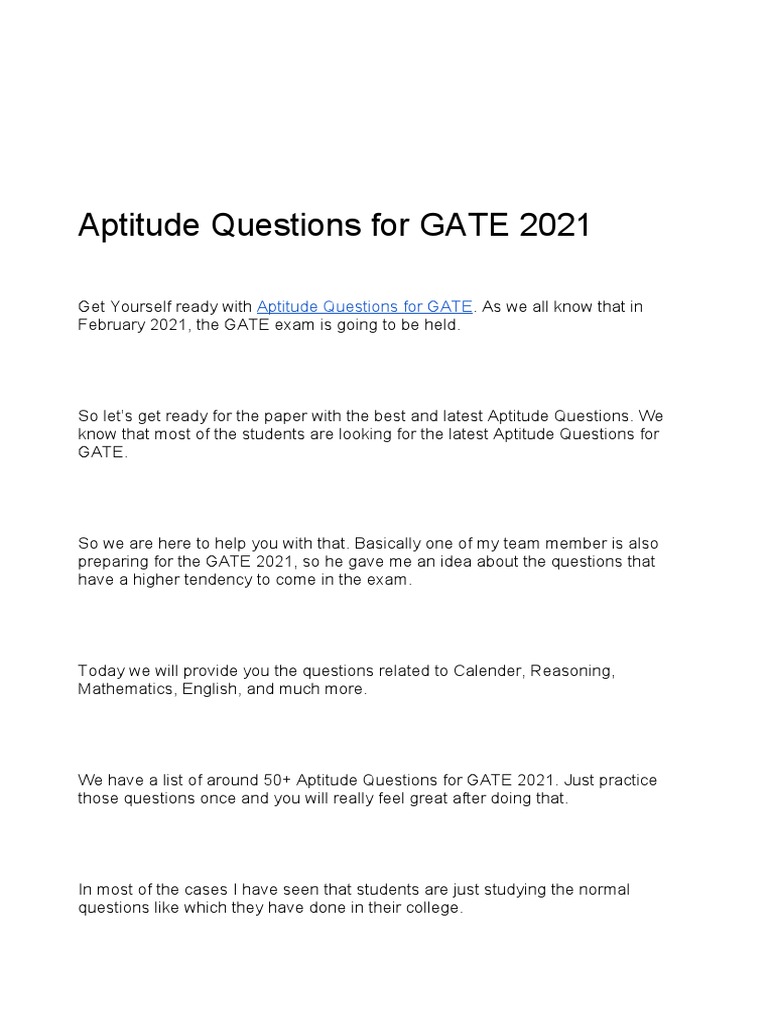 Aptitude Questions For GATE 2021 | PDF | Nature