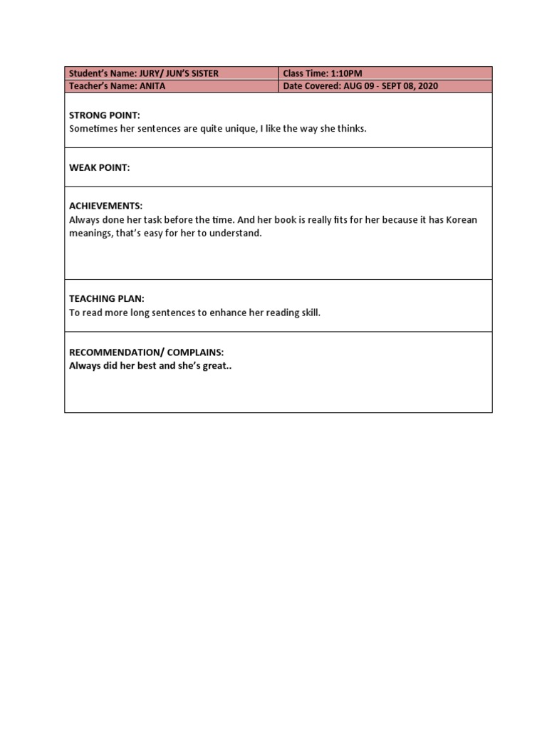 ANITA | PDF | Reading Comprehension | Behavior Modification