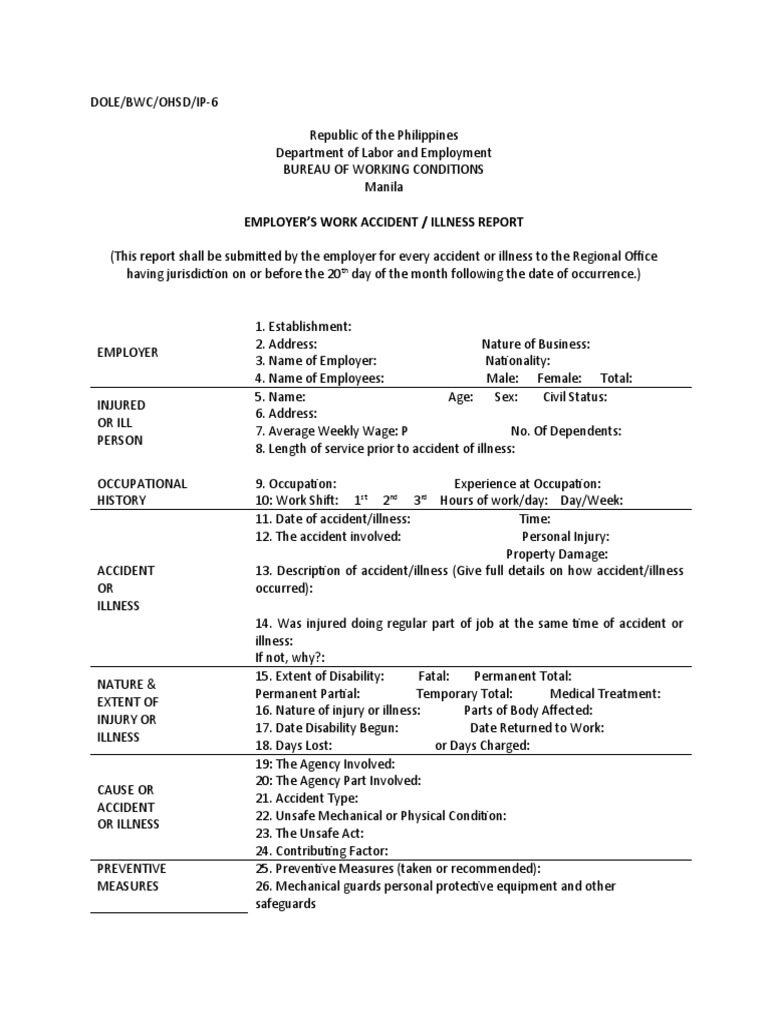 Employer'S Work Accident / Illness Report | PDF | Employment ...