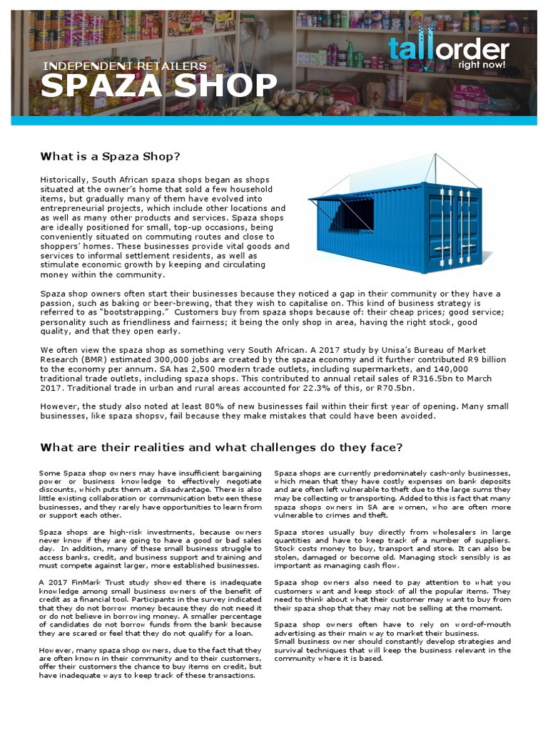 Spaza Shop: Independent Retailers | PDF | Point Of Sale | Retail