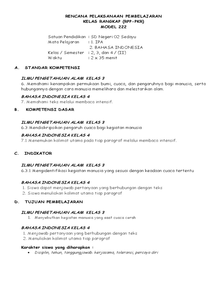 Contoh RPP Model 221 | PDF