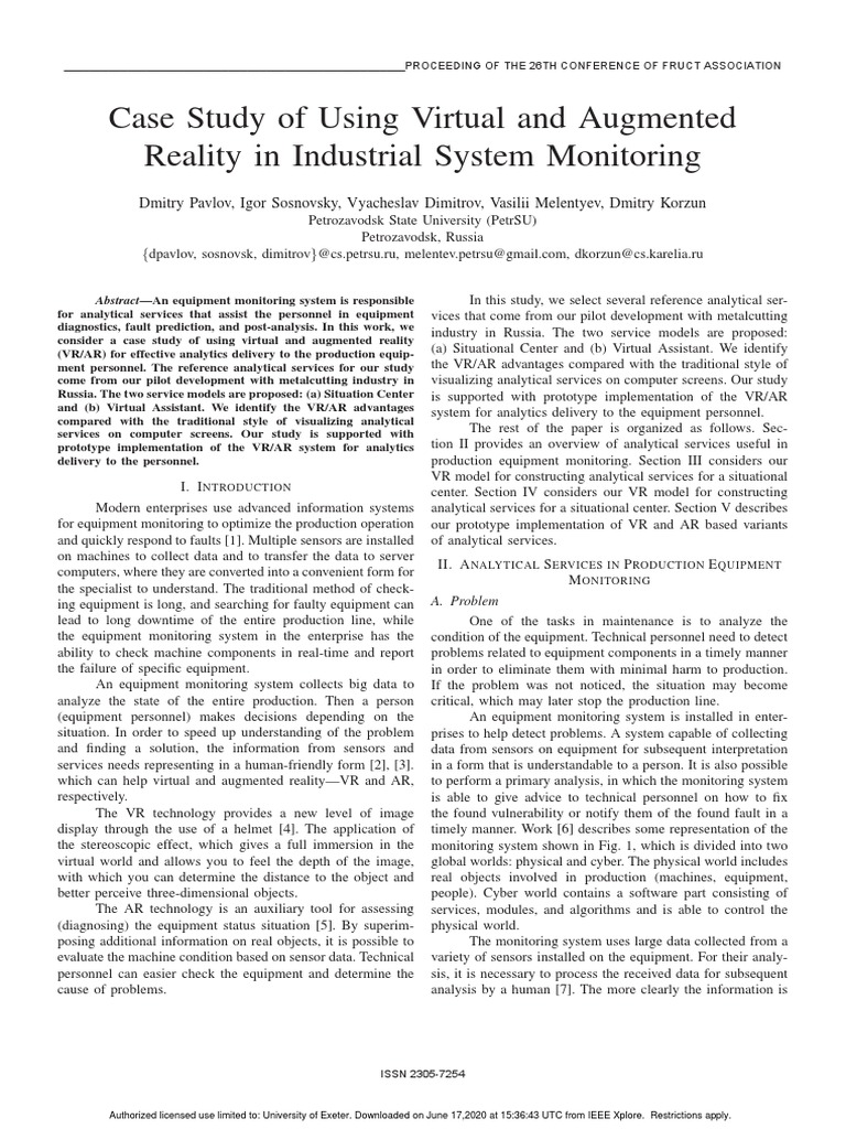 Case Study of Using Virtual and Augmented Reality in Industrial System ...