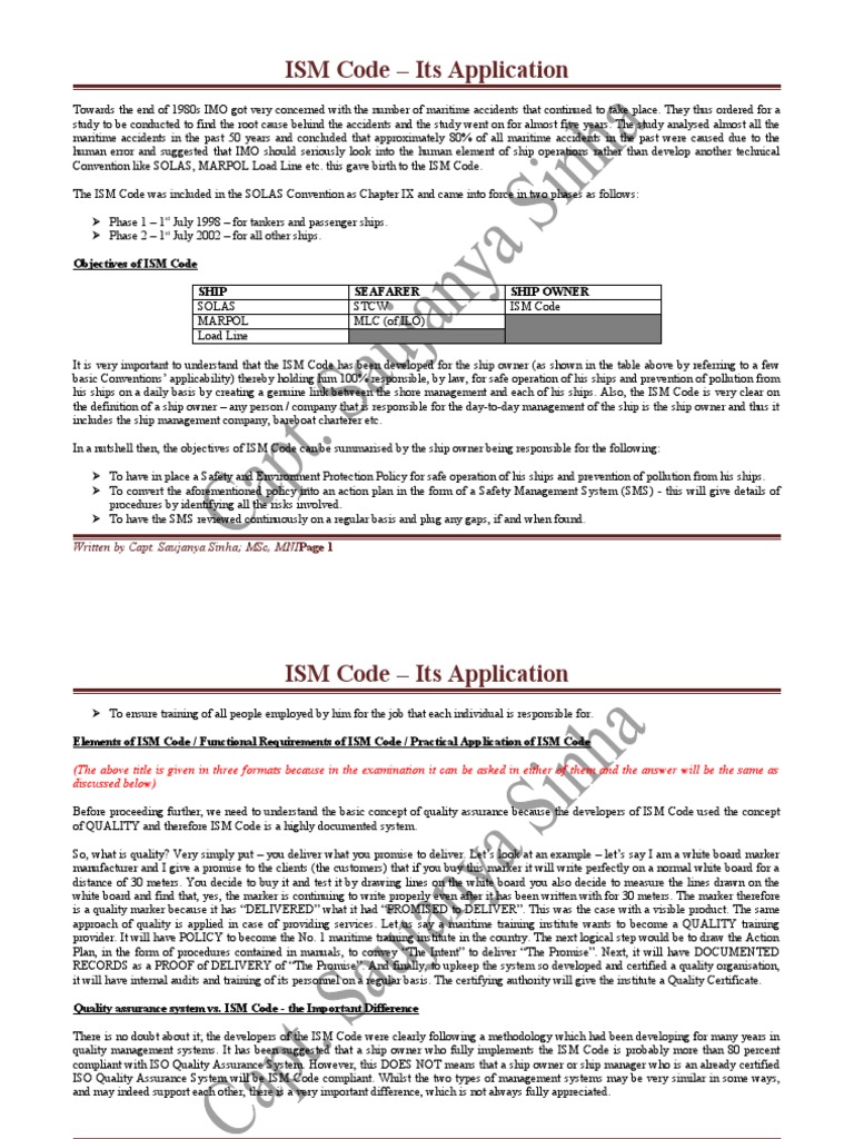 ISM Code: Objectives and Application | PDF | Quality Management System ...