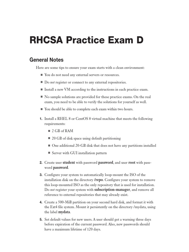RHCSA Practice Exam D: General Notes | PDF | Computer Data ...