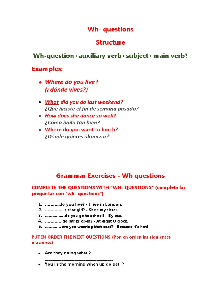 Wh-Question+auxiliary Verb+subject+main Verb? | PDF