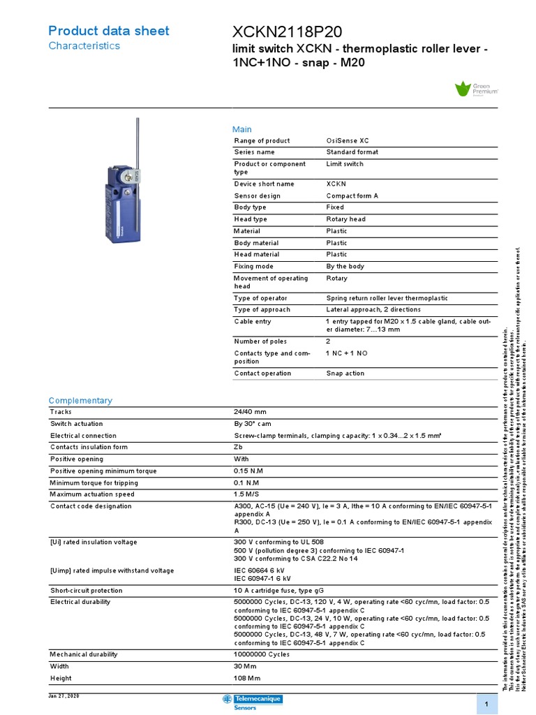 XCKN2118P20: Product Data Sheet | PDF