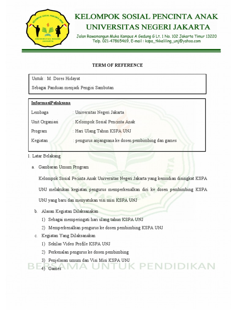 TOR Acara HUT KSPA UNJ | PDF | Karier & Perkembangan