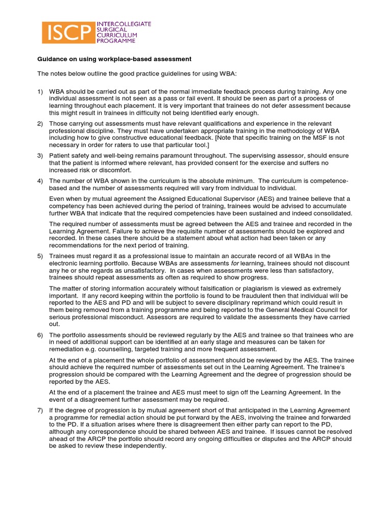 Guidance On Using Workplace-Based Assessment | PDF | Curriculum | Behavior Modification