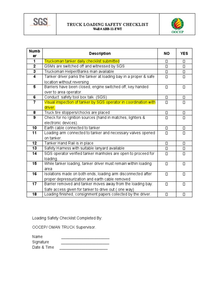 Truck Loading Checklist - Draft | PDF