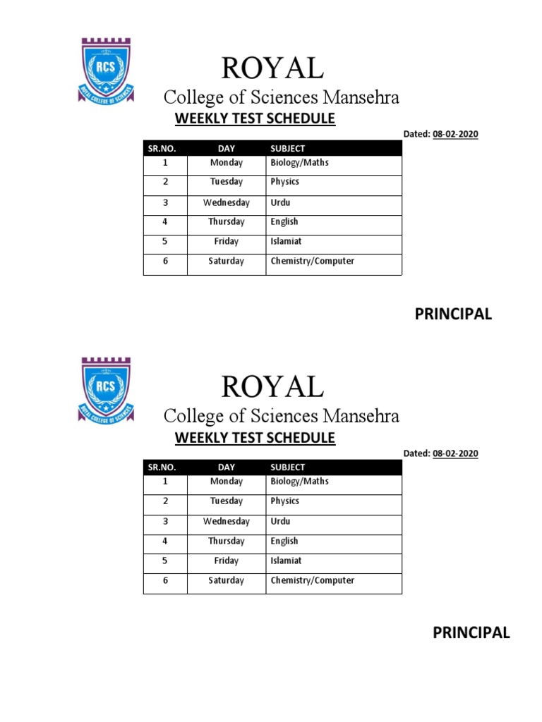 Weekly Test Schedule | PDF