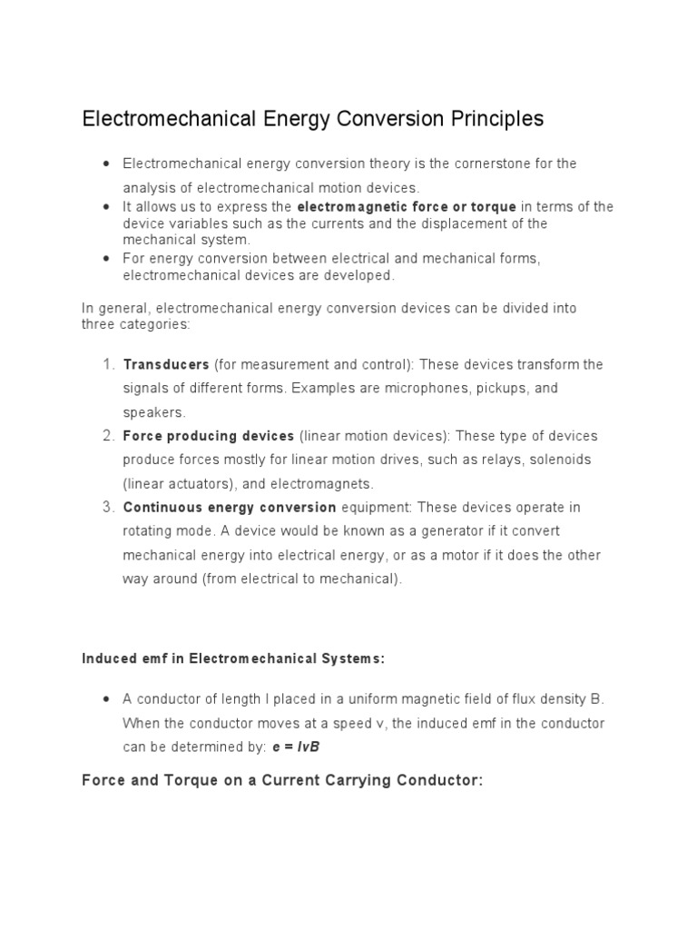 Electromechanical Energy Conversion Principles | PDF | Transformer ...