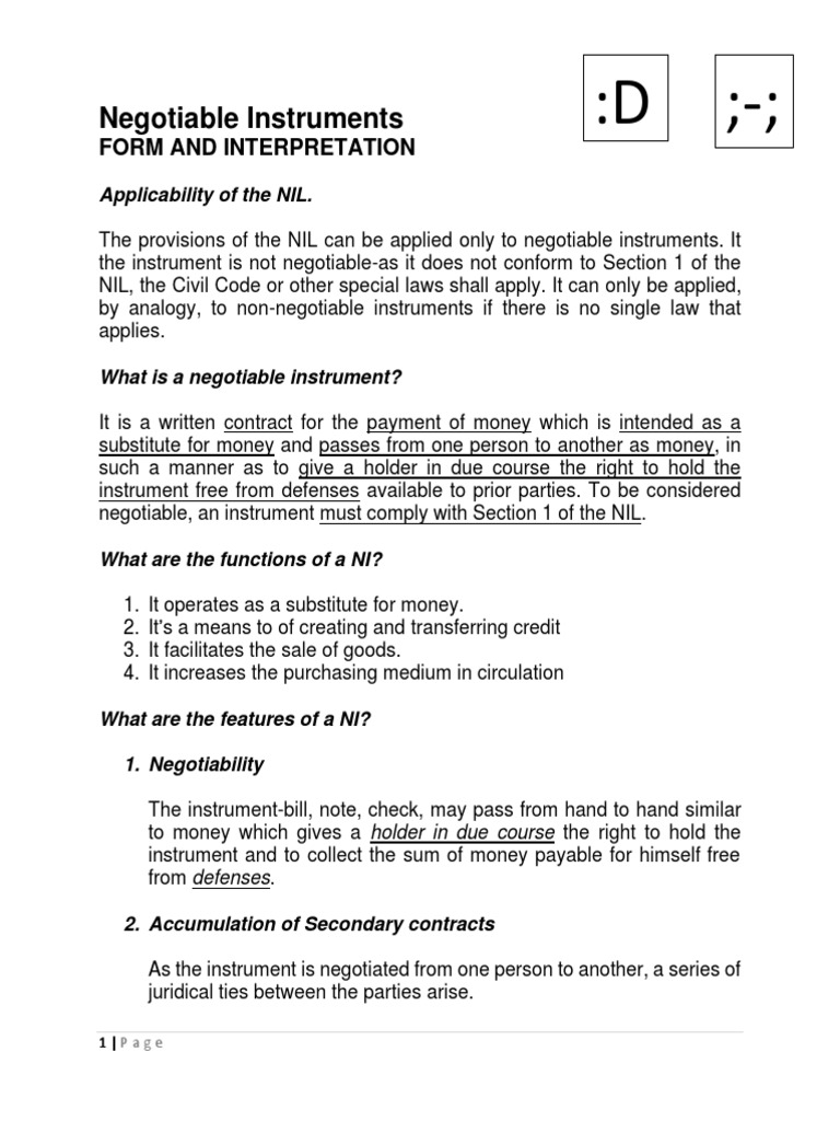 Negotiable Instruments Guide | PDF | Guarantee | Cheque