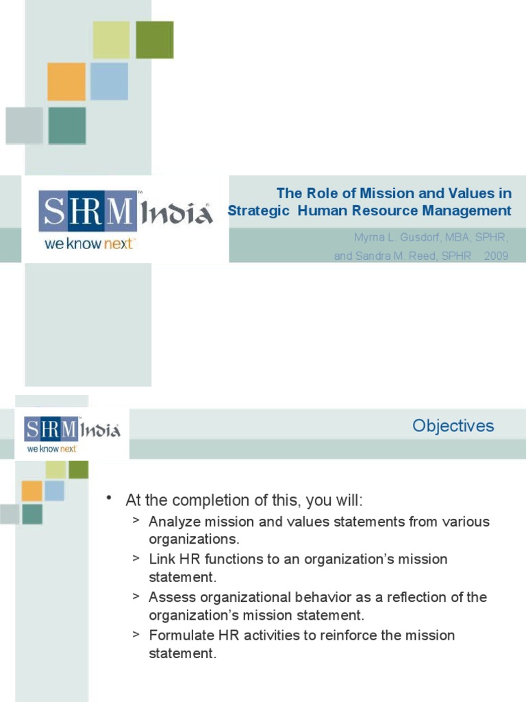 The Role of Mission and Values in Strategic Human Resource Management ...