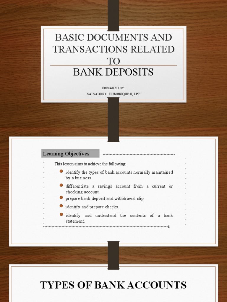 Basic Documents and Transactions Related TO: Bank Deposits | PDF ...