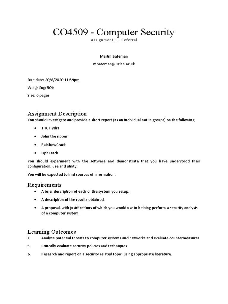 CO4509 - Computer Security: Assignment Description | PDF | Mitigating ...