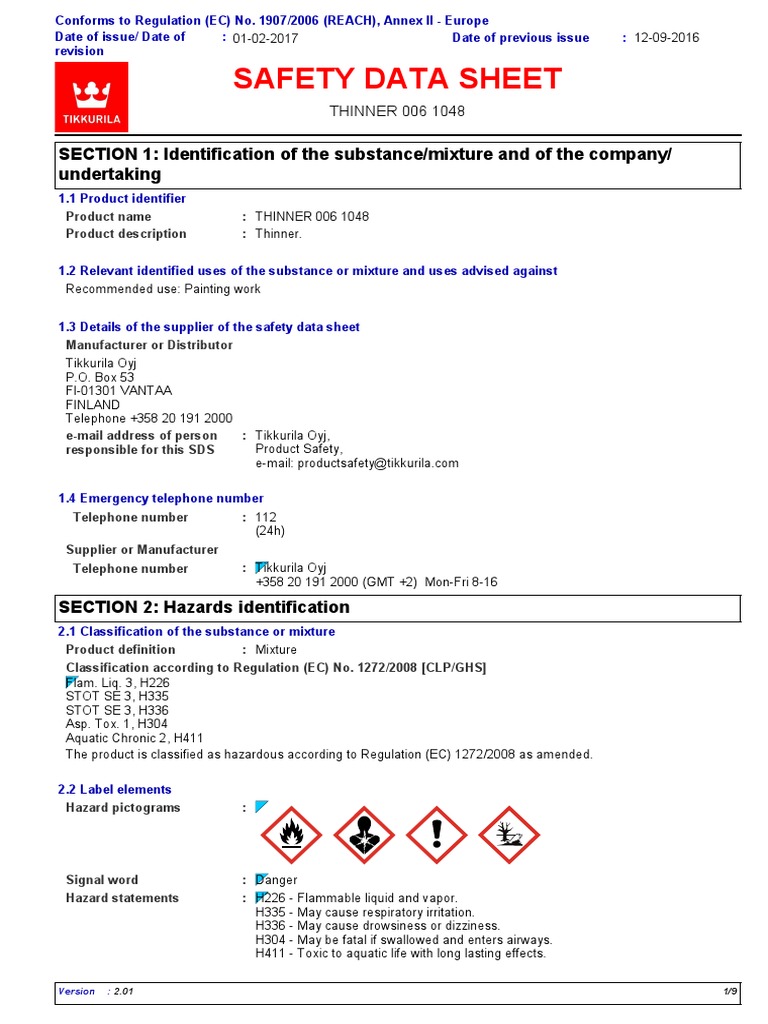 006 1048 0030 - Thinner 1048 MSDS PDF | PDF | Firefighting | Prevention