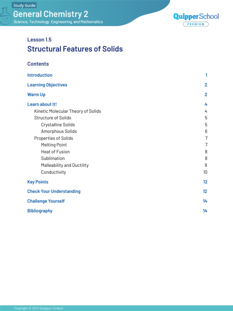 Structural Features of Solids: Lesson 1.5 | PDF | Solid | Melting