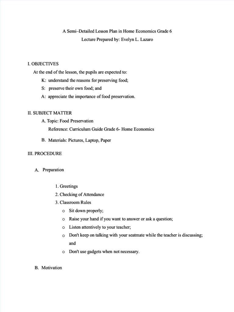 Grade 6 Food Preservation Lesson Plan | PDF | Food Preservation | Canning
