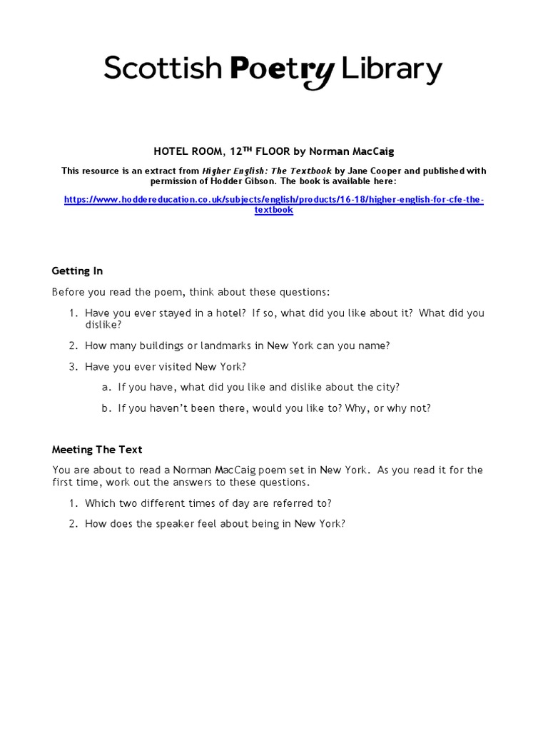 Hotel Room by Norman MacCaig | PDF | Poetry