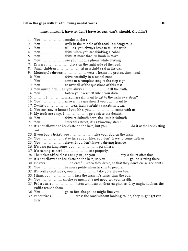 Modal Verbs Fill in the Gap Worksheet | PDF | Land Transport | Transport