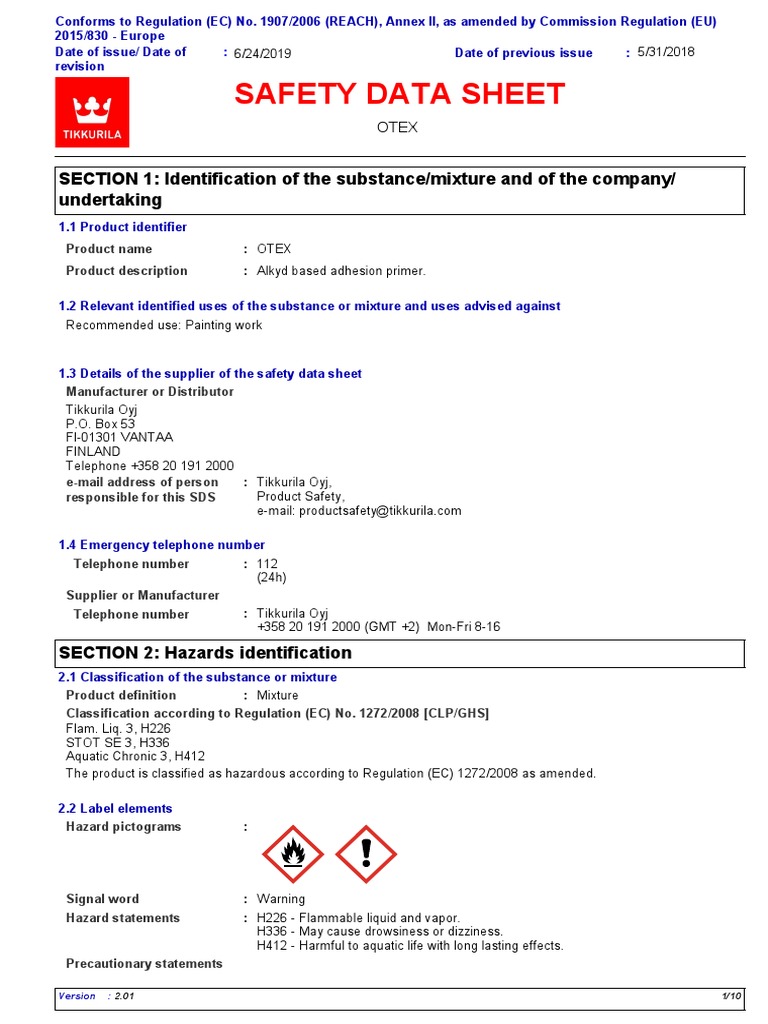 Safety Data Sheet: SECTION 1: Identification of The Substance/mixture ...