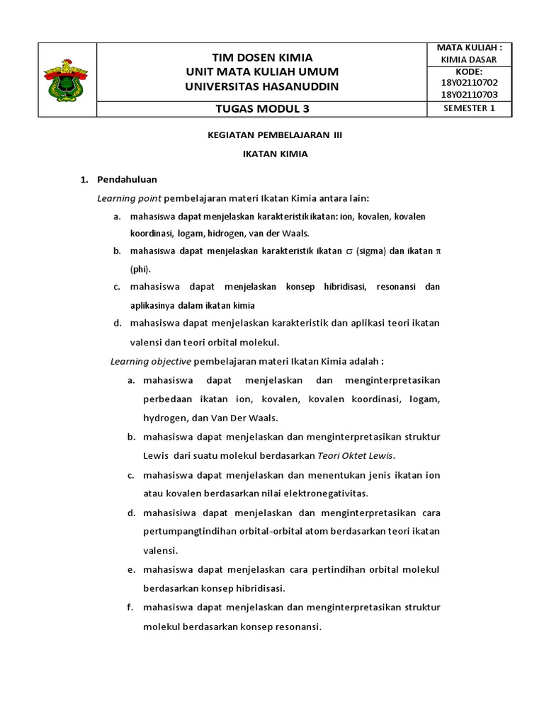TugasKIMIA Modul KD Tutorial 3 | PDF