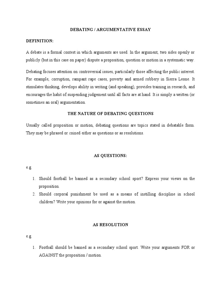 Debating / Argumentative Essay Definition | Download Free PDF | Argument