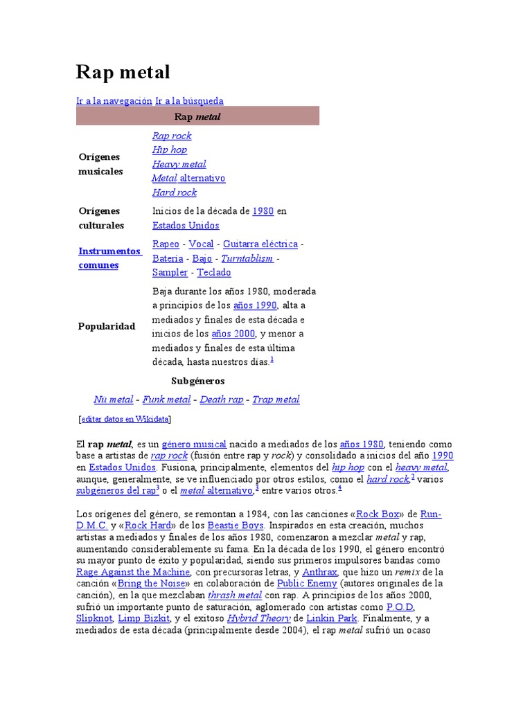 Rap Metal | PDF | Música heavy metal | Subgéneros musicales