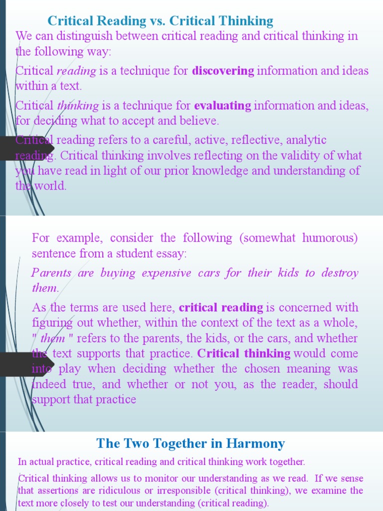 Distinguishing Critical Reading and Thinking | PDF | Critical Thinking ...
