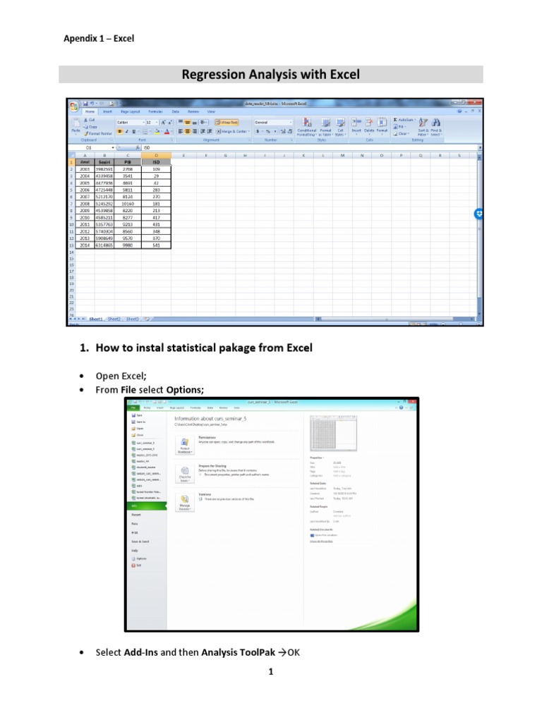 Regression Analysis With Excel: 1. How To Instal Statistical Pakage From Excel | PDF | Errors ...