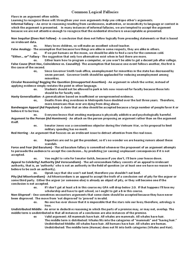 Fallacies Handout Download Free Pdf Fallacy Argument