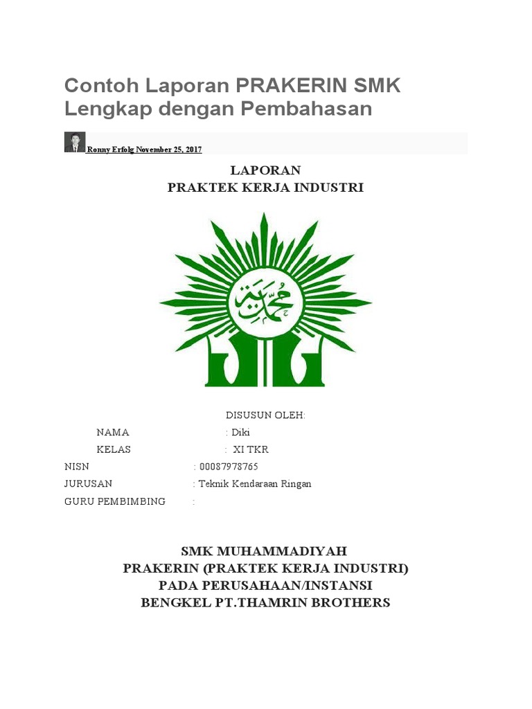 Contoh Laporan PRAKERIN SMK Lengkap Dengan Pembahasan | PDF