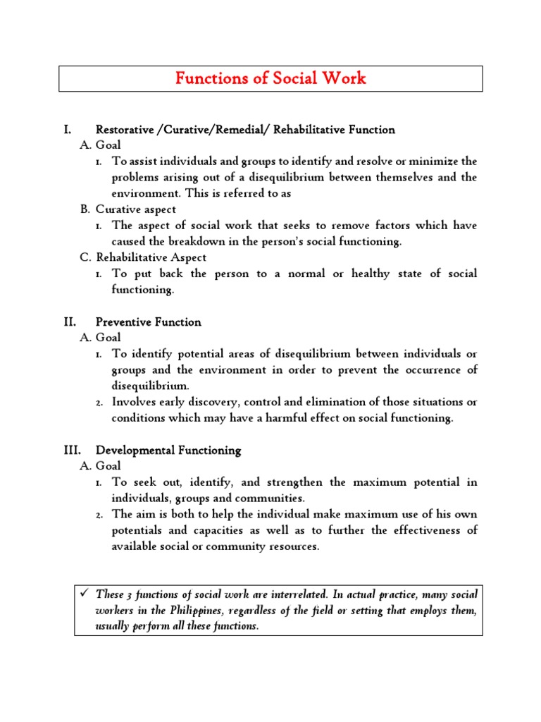 Functions of Social Work | PDF