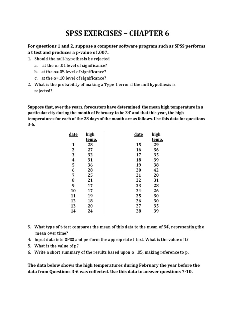Spss Exercises - Chapter 6 | PDF | Statistical Significance ...