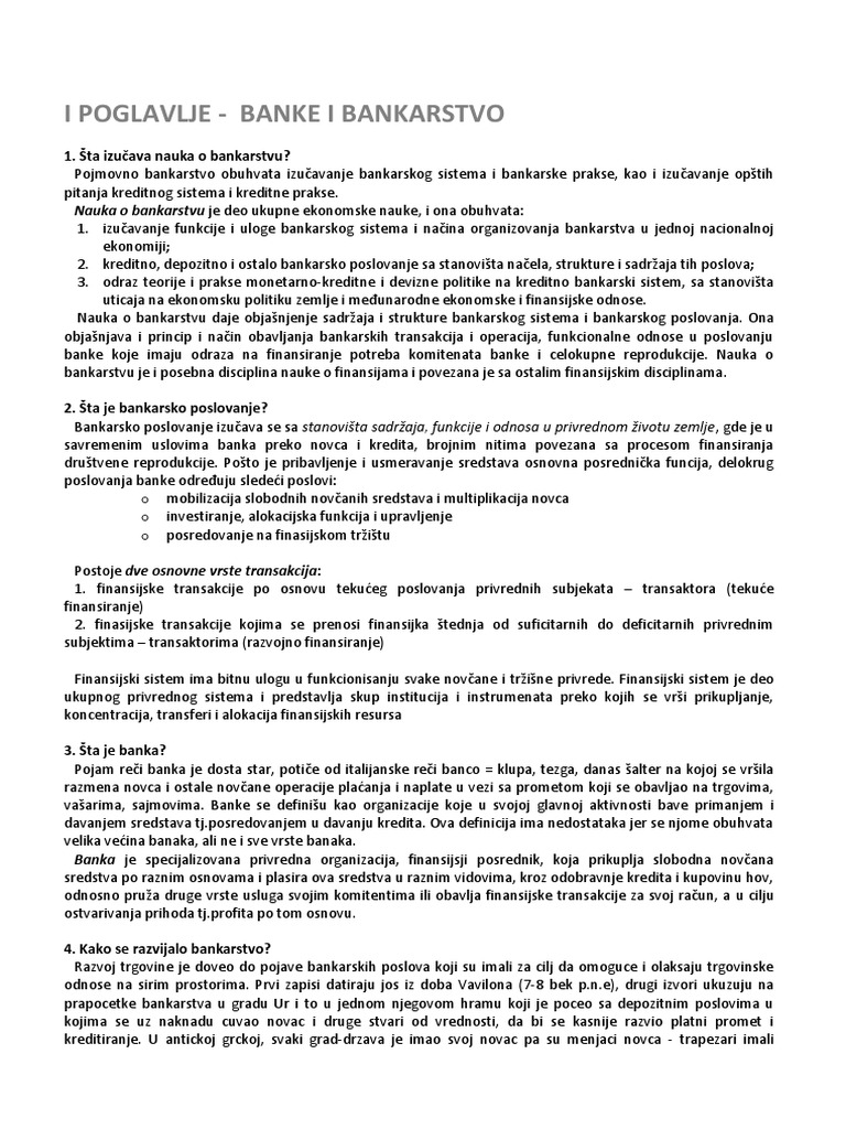 Bankarstvo Skripta Za Ispit 1 | PDF