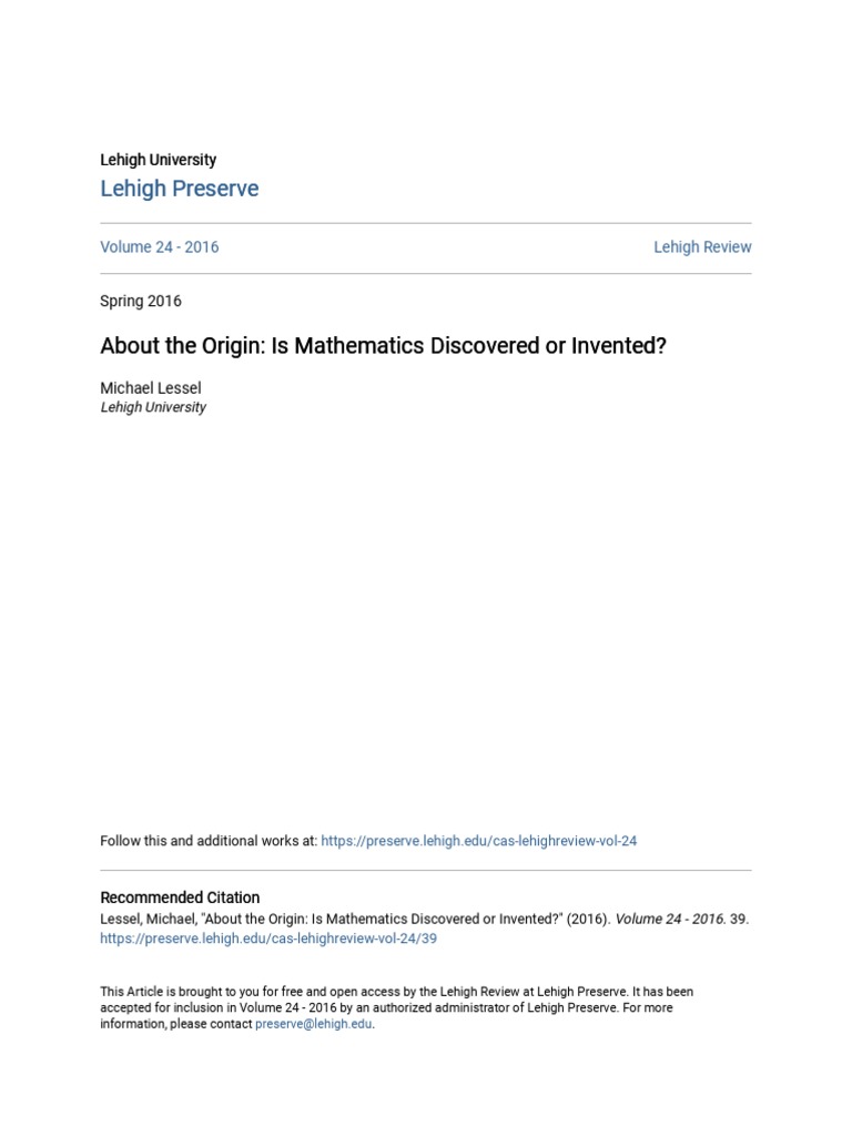 About The Origin - Is Mathematics Discovered or Invented - PDF | PDF ...