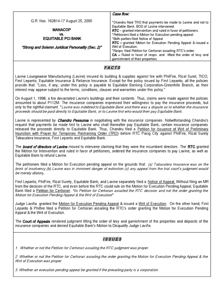 Manacop vs. Equitable PCI Bank | PDF | Certiorari | Equity (Law)