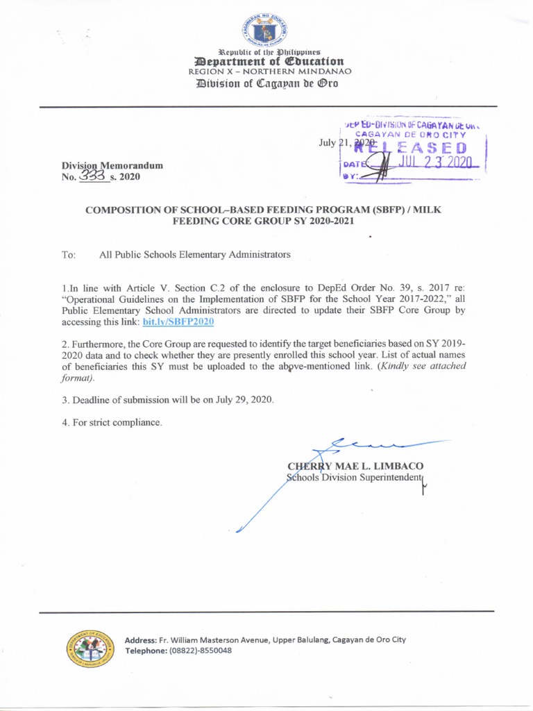 DM333s2020 - Composition of School Based Feeding Pgrogram (SBFP) Milk ...