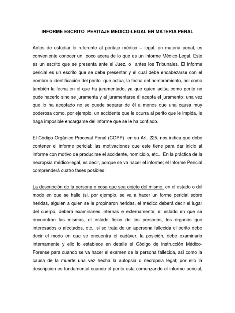 Informe Peritaje Medico Legal | PDF | Evidencia (ley) | Testigo experto