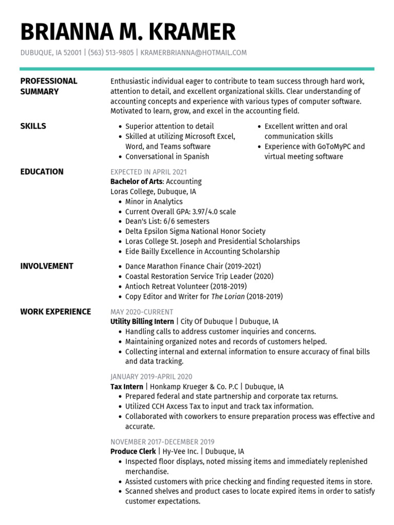 Brianna Kramer Resume | PDF | Accounting | Cognition