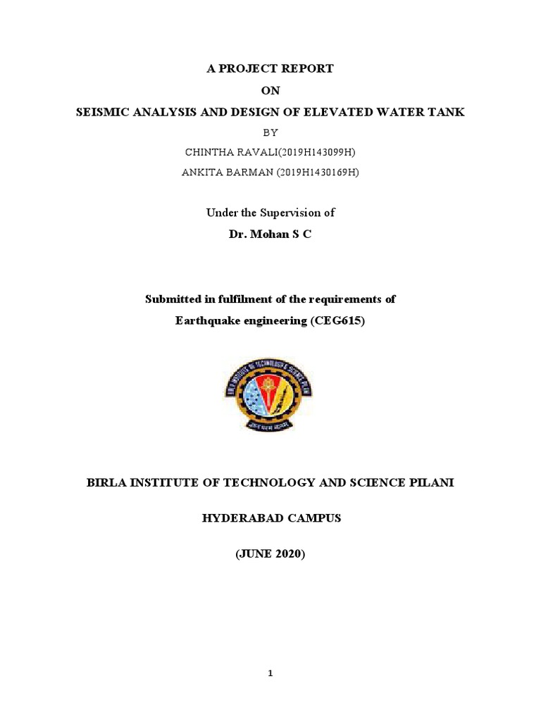 A Project Report ON Seismic Analysis and Design of Elevated Water Tank ...