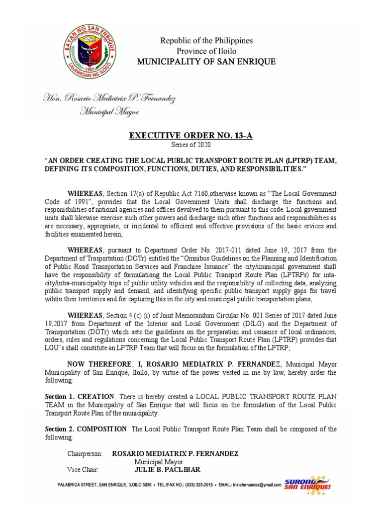 EXECUTIVE ORDER NO.13-A LPTRP Plan | PDF | Executive Order | Local ...