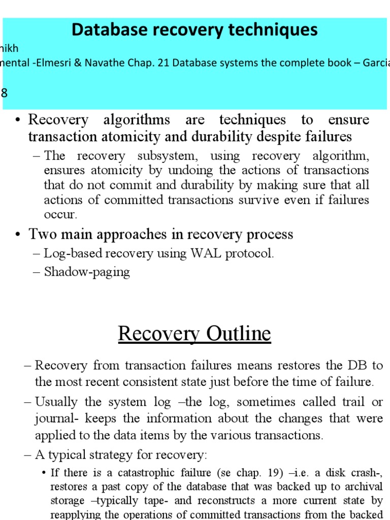 Database Recovery Techniques Guide | PDF | Database Transaction | Cache ...