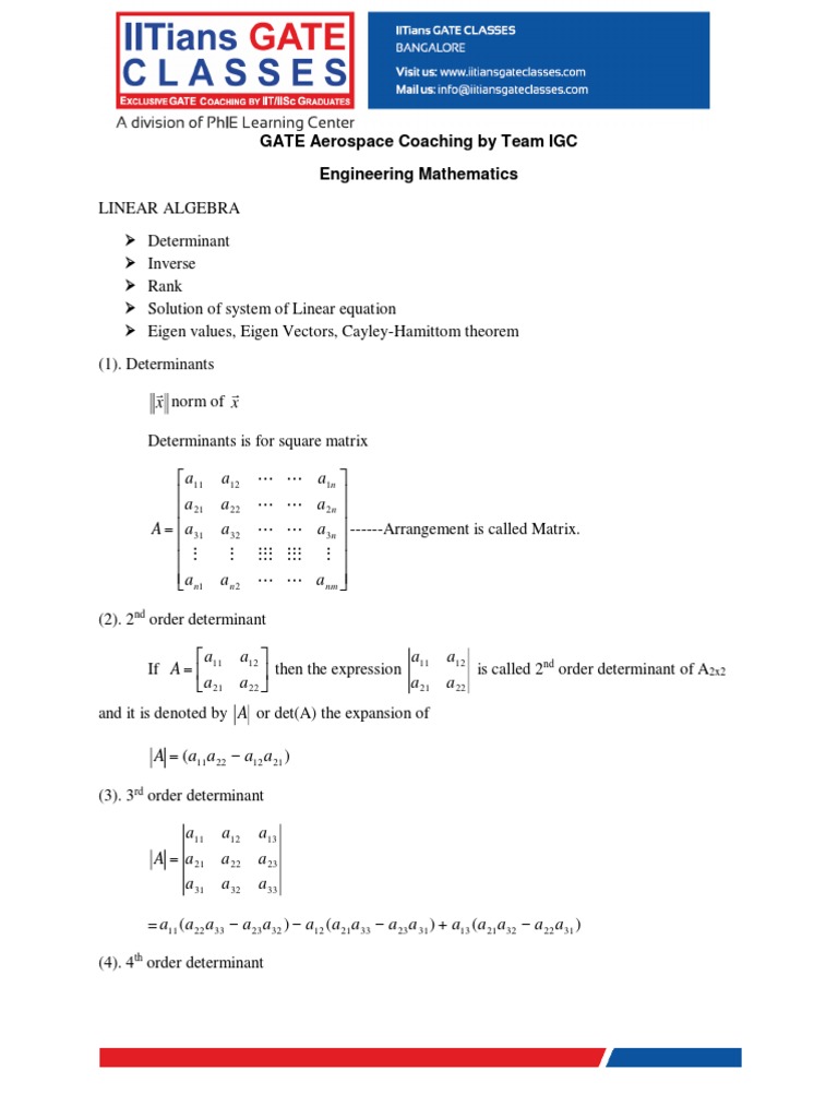 GATE Aerospace Coaching by Team IGC Engineering Mathematics | PDF ...