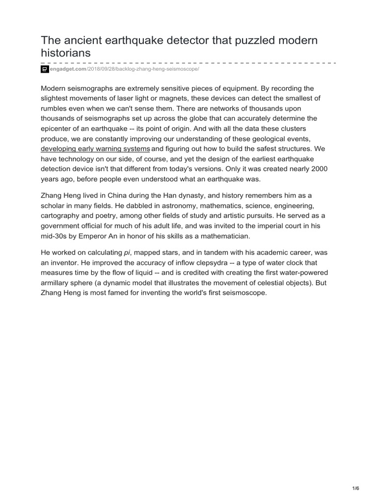 The Ancient Earthquake Detector That Puzzled Modern Historians | PDF ...