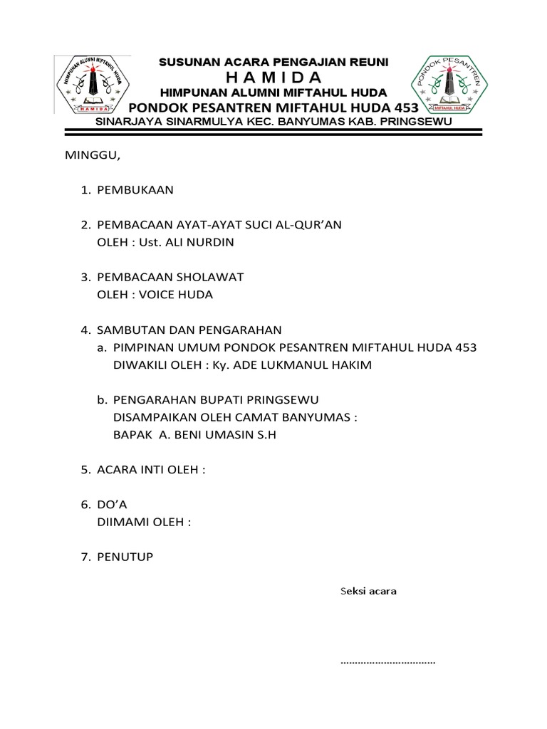 Susunan Acara Reuni Ke 18 | PDF