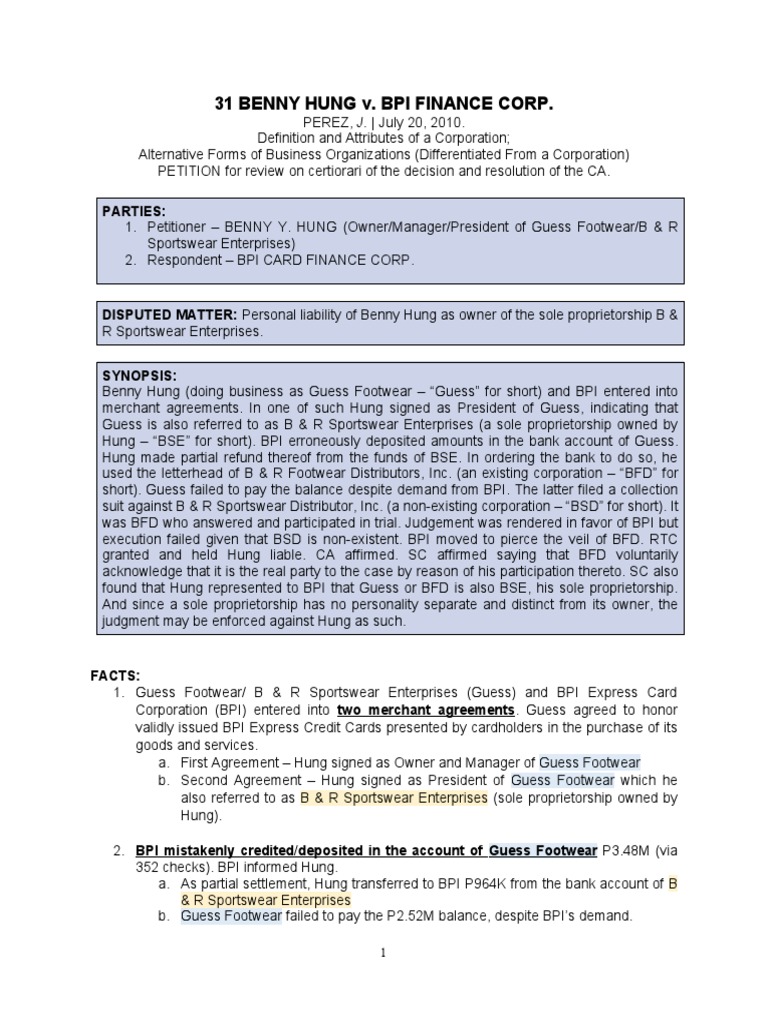 31 Benny Hung v. BPI Finance Corp. | PDF | Corporations | Lawsuit