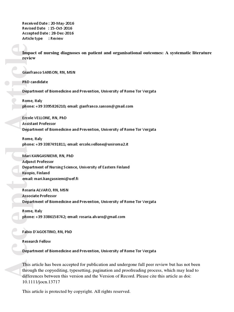 Impact of Nursing Diagnoses On Patient and Organisational Outcomes: A ...